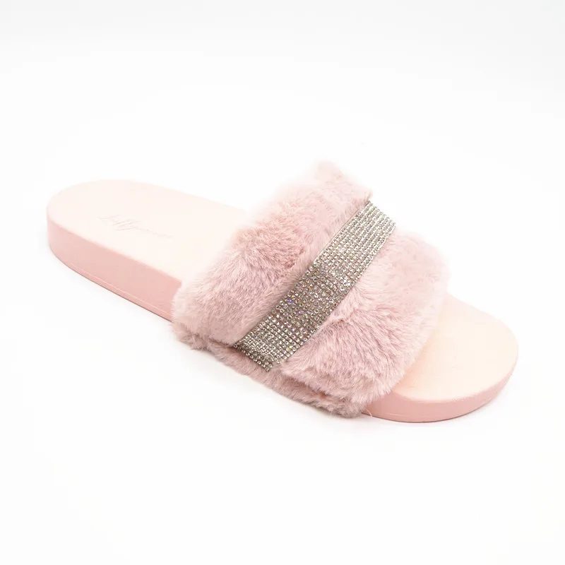 Womens Fur Slipper Rhinestone rainbow Sandals Women Furry Shoes Winter ...