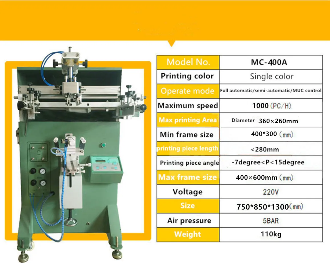 Cylindrical Semi Automatic Screen Printing Machine for Bottles