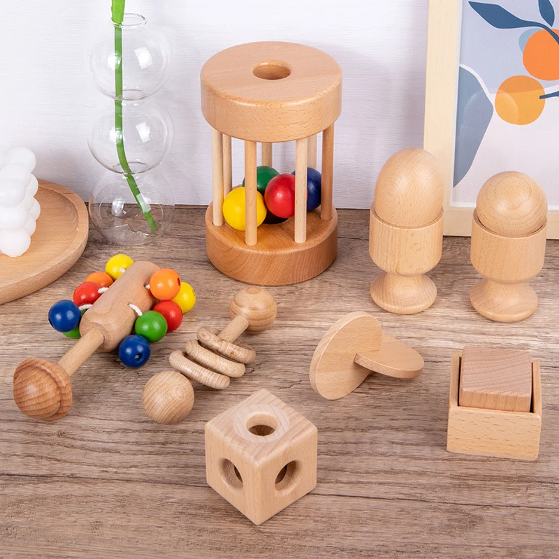 Montessori Ball Cylinder Rolling Drum Wooden Rattle Rolling Toy ...