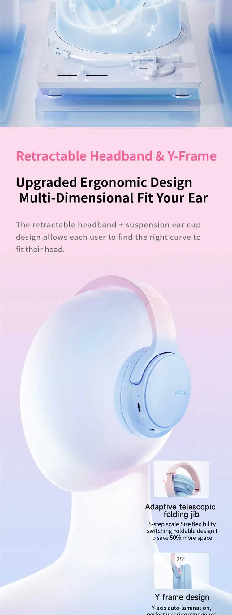 Picun Queen Foldable Retractable Bt Headphone Over Ear Bluetooth ...
