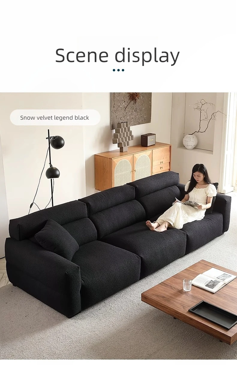 Italian Minimalist Small Black Cow Sofa Teddy Velvet Simple Modern ...