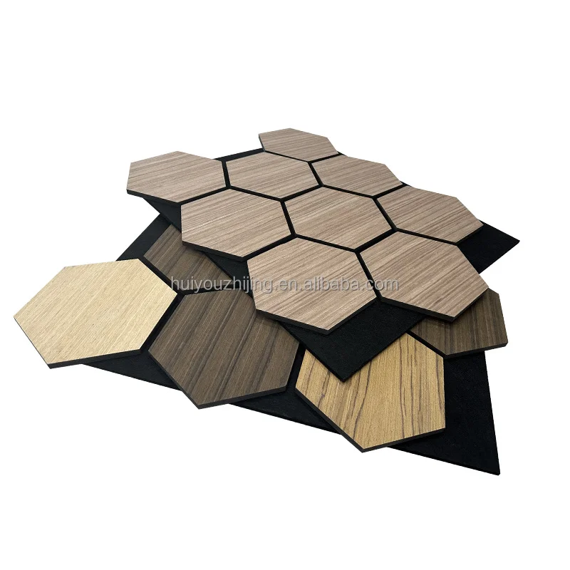 Modern Design Wood Veneer Acoustic Hexagon Panels Soundproof and Sound ...