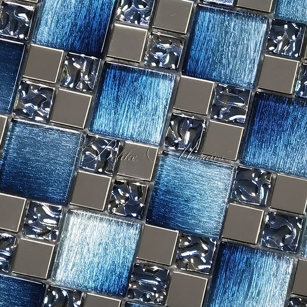 Blue Gradient Tactile Relief Glass Mosaic Wall Tile Elegant Ambience ...
