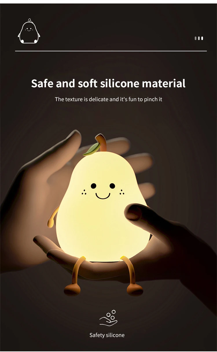Cute Silicone Pear Light - Rechargeable LED Night Light