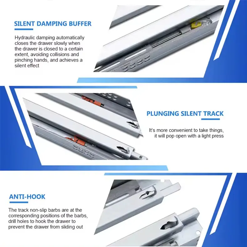 Soruda Cabinet Push to Open Full Extension Ball Bearing Telescopic ...