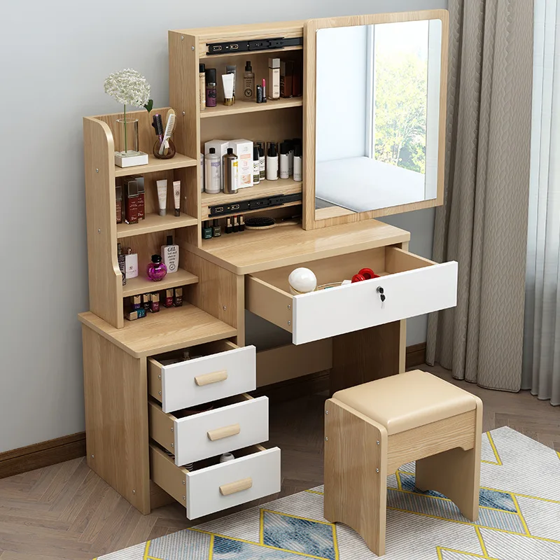 Dressing Table Set with Stool - Wood Makeup Vanity