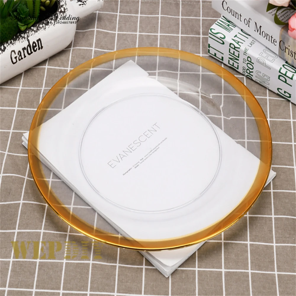 Silver Rimmed Clear Glass Charger Plates Wedding Glass Plates - Buy ...