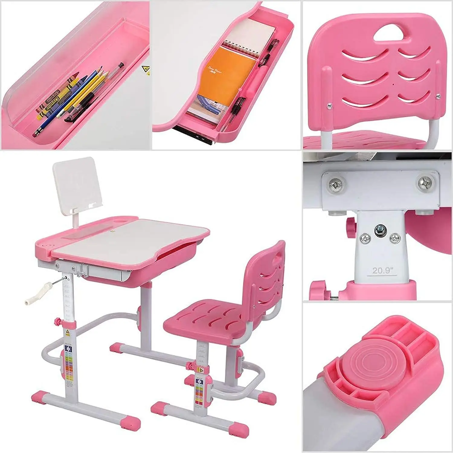 Child Study Table and Chair Set Kids Study Desk Chair Adjustable Height ...