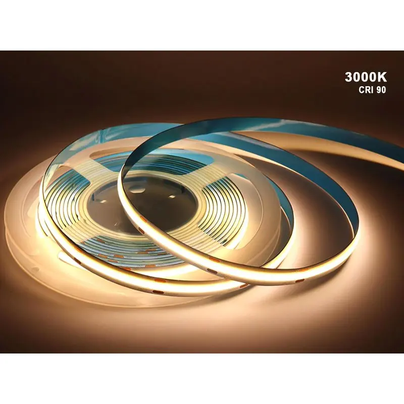 24V COB LED Strip Light 10W/M 120LM/W 1200LM/M Warm White 3000K CRI 90 ...