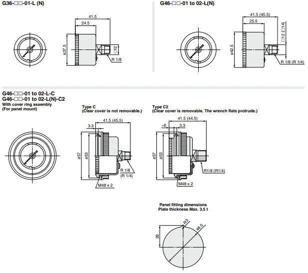 Pressure Gauge With Color Zone Limit Indicator G36-L G46-L G36-2/4/10 ...