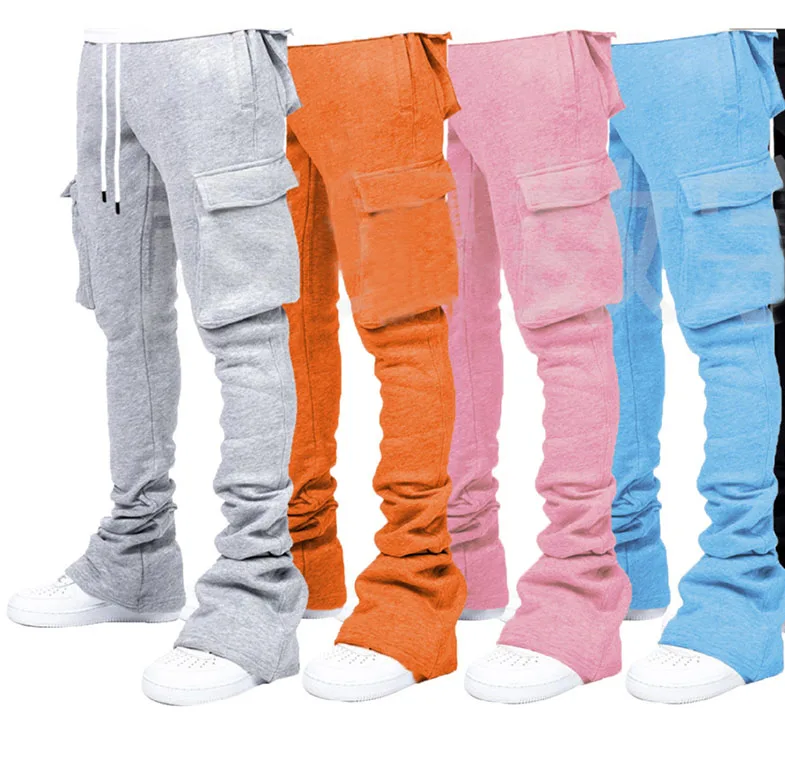Streetwear Multi Pockets Stacked Sweatpants Slim Fitting Cotton Custom ...