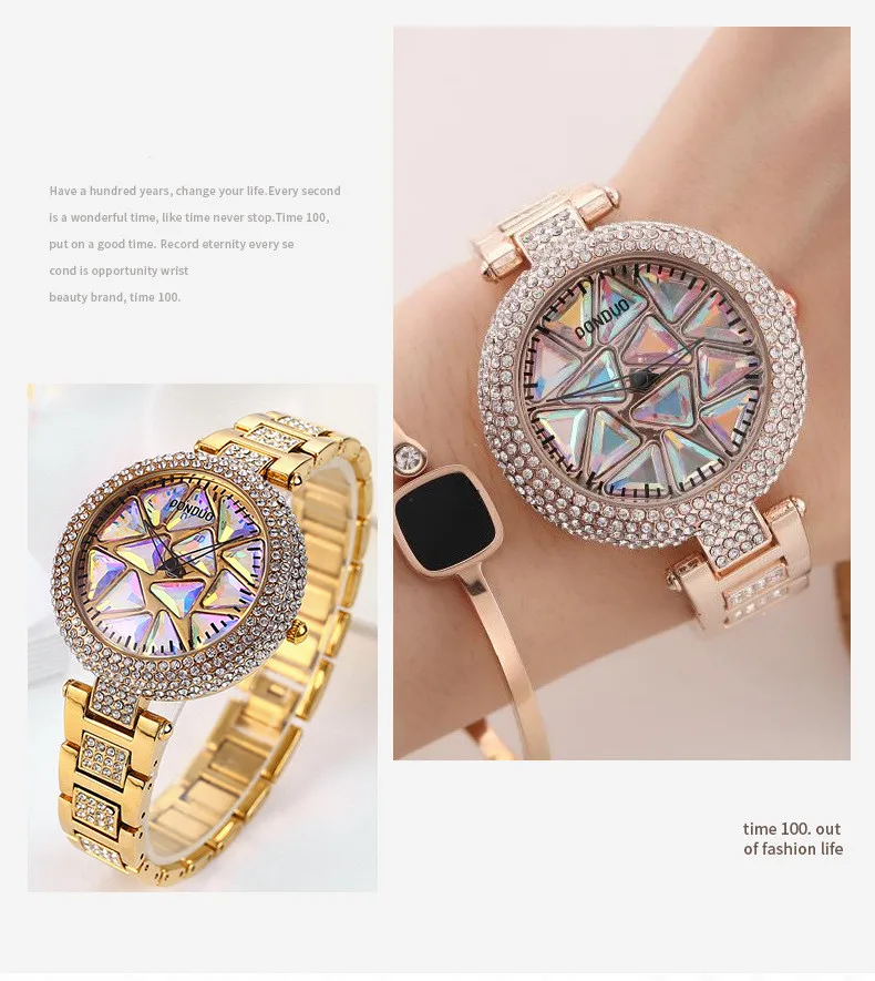 Women 360 Degree Rotating Dial Ladies Full Diamond Fashion Waterproof ...