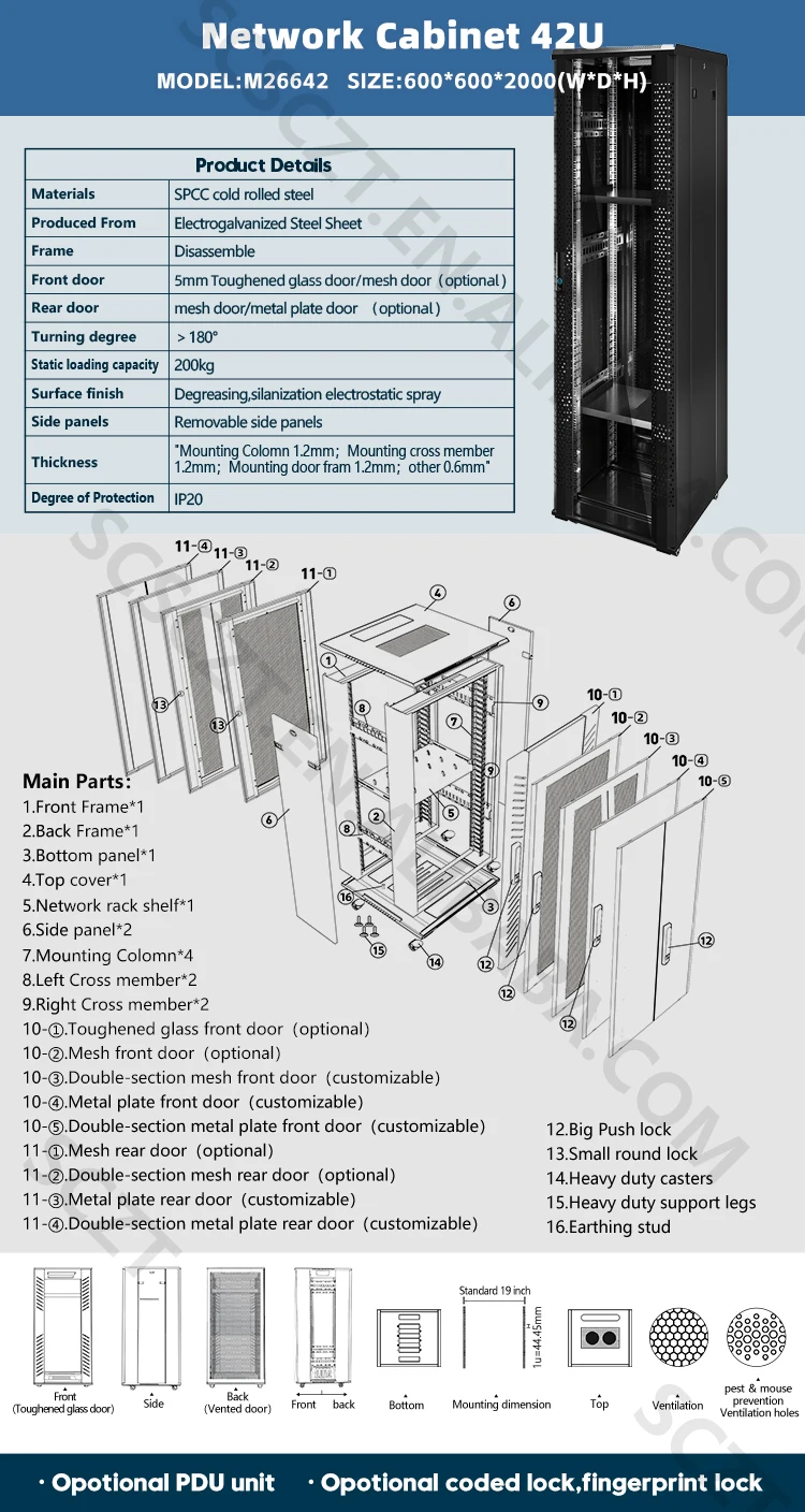 Server Rack Cabinet in 12u/15u/18u/22u/27u/32u/37u/42u Sizes 600*1000 ...