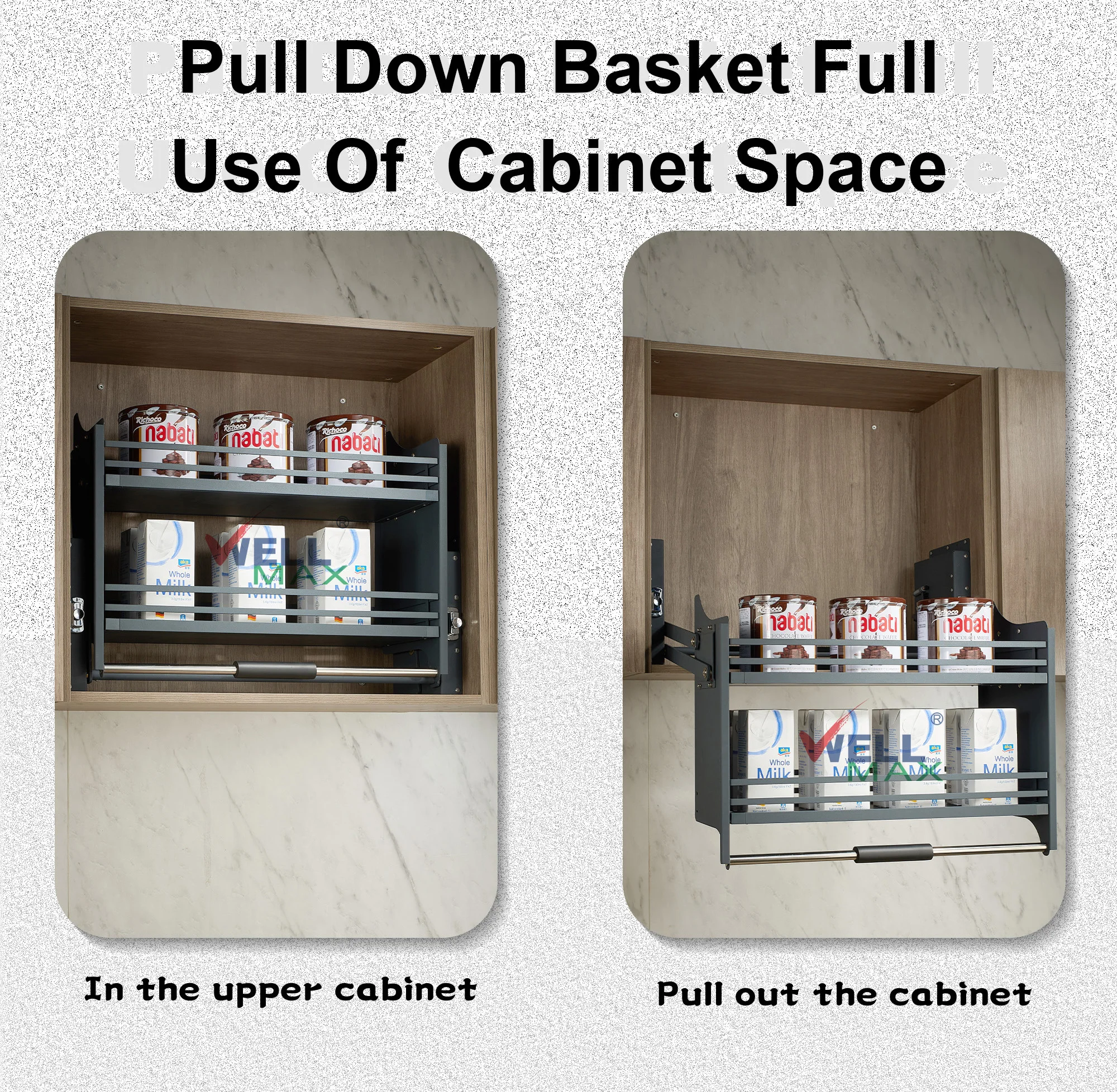 Wellmax Kitchen Lift Baskets - Efficient Storage Solutions