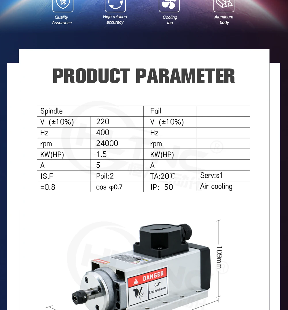 Cnc Milling Machine Spindle Motor 1500w 1.5kw 110v 220v 380v High Speed ...