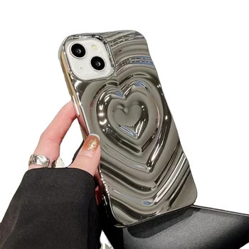 Luxury Electroplate Silver 3d Love Heart Water Ripple Phone Case For ...