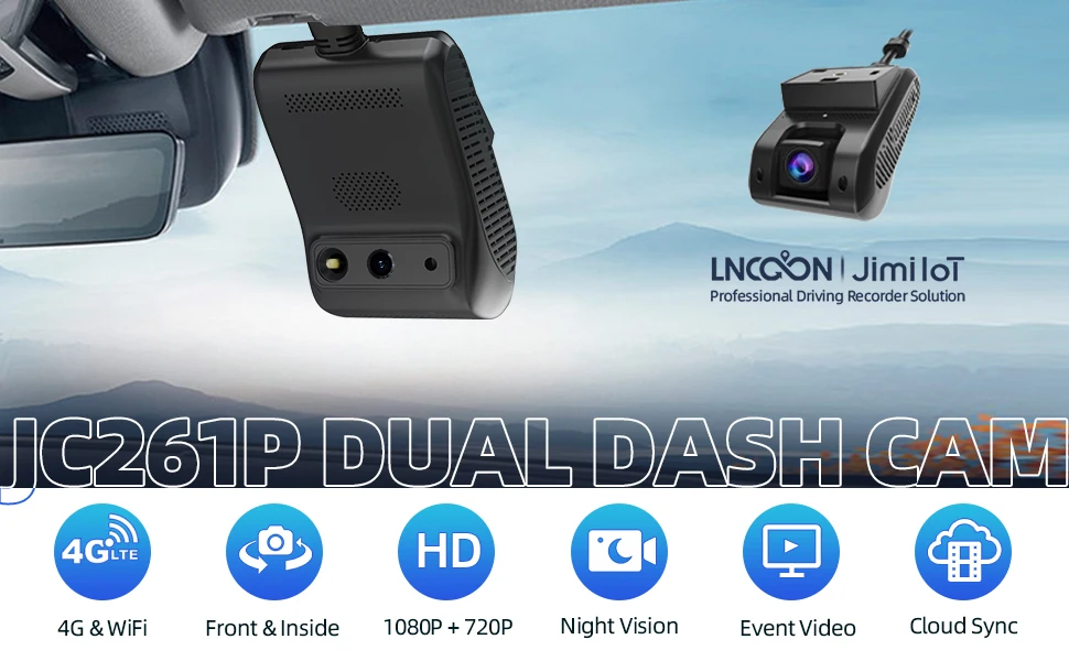 JC261P 4G ADAS Dual Dash Cam - Front & Inside Video