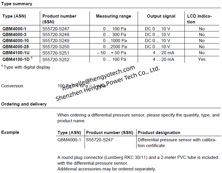 SIEMENS Differential Pressure Sensor QBM4100-1U - 1 Year Warranty
