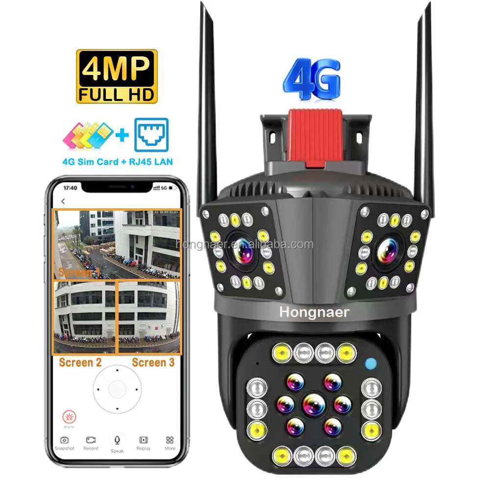 Wholesale Three Screens 4mp 2k Wireless Wifi 4g Lte Cctv Ptz Outdoor ...