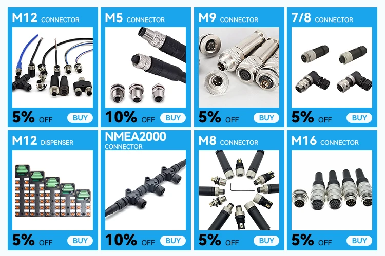 Waterproof M12 Electrical Wire Connector Ip67 Male Female 2 3 4 5 6 7 8 ...