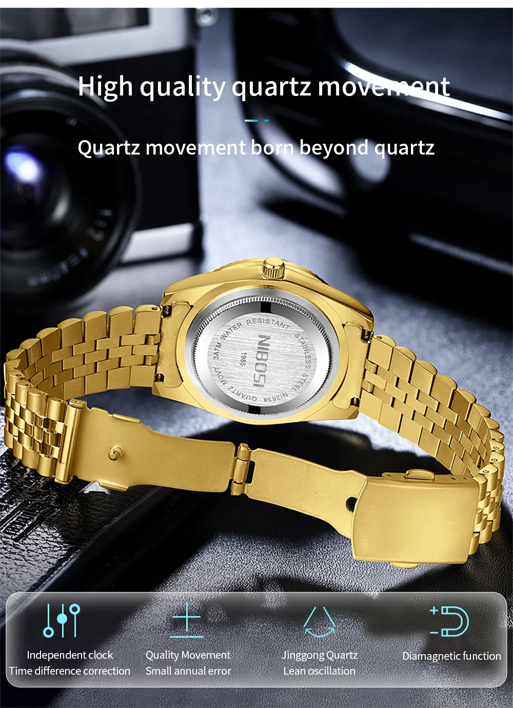 NIBOSI 2638 Custom Logo Stainless Steel Strap Luxury Men's Watch