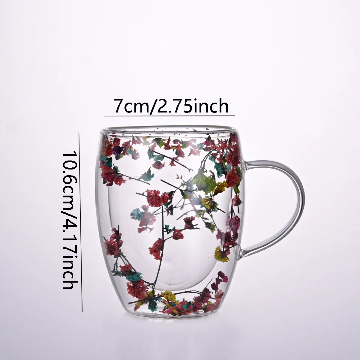 Double Wall Drinking Glass Mug With Flower 250ml 350ml Juice Coffee ...