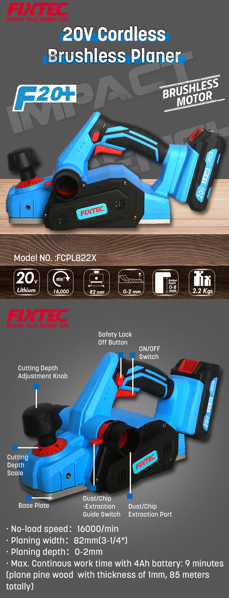 FIXTEC Portable Mini 82mm Handheld Electric Planer