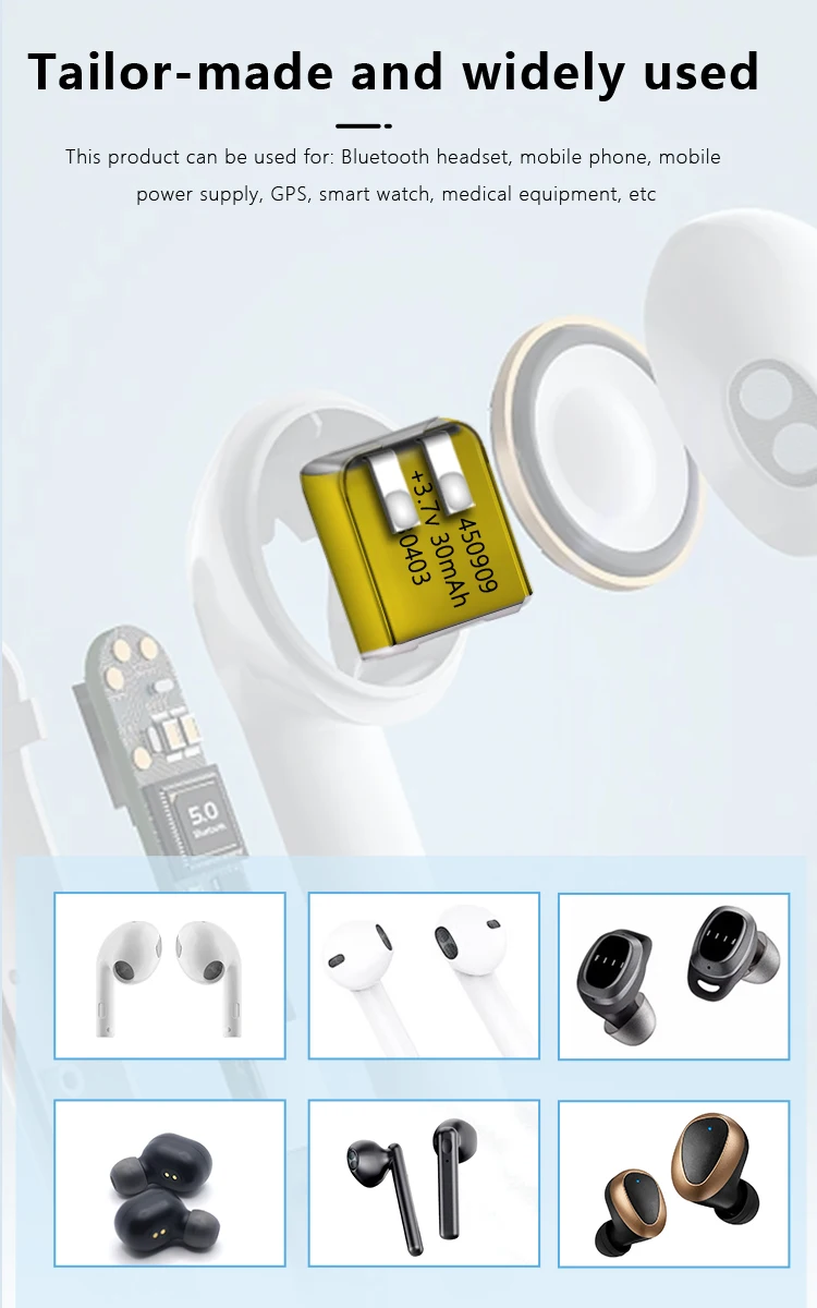 3.7v 30mah 450909 Rechargeable Lipo Lithium Polymer Battery 450909 For ...