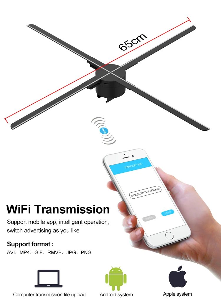 200CM 3D Holographic Display Projector LED Fan by Weads