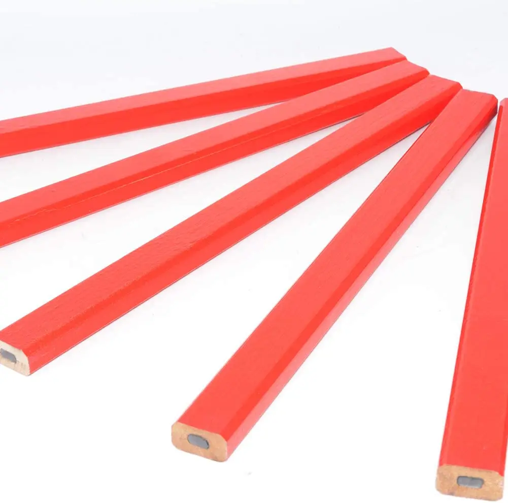 Bview Art 7 Inch Octagonal Red Hard Black Lead Carpenter Pencil