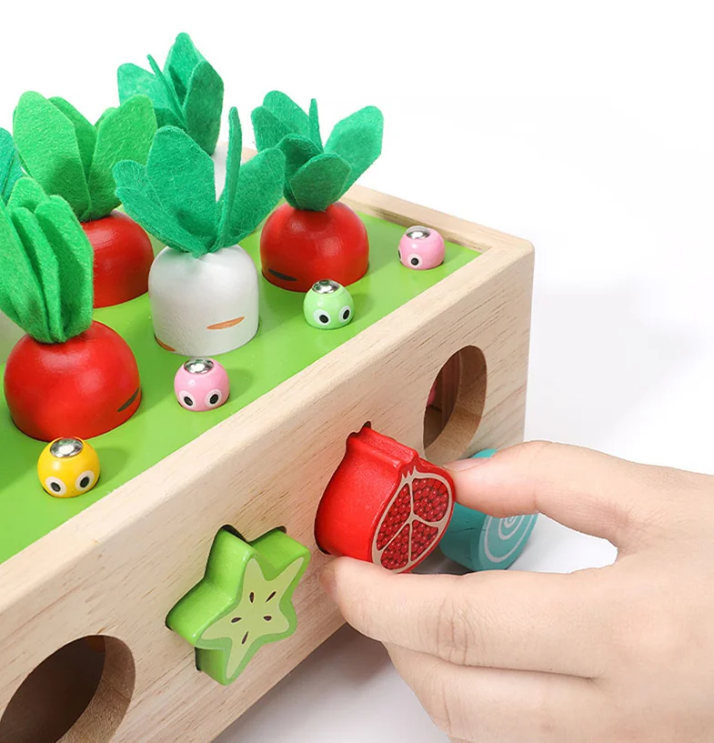 2022 New Children Educational Wooden Farm Fruits And Vegetables Toy Car ...