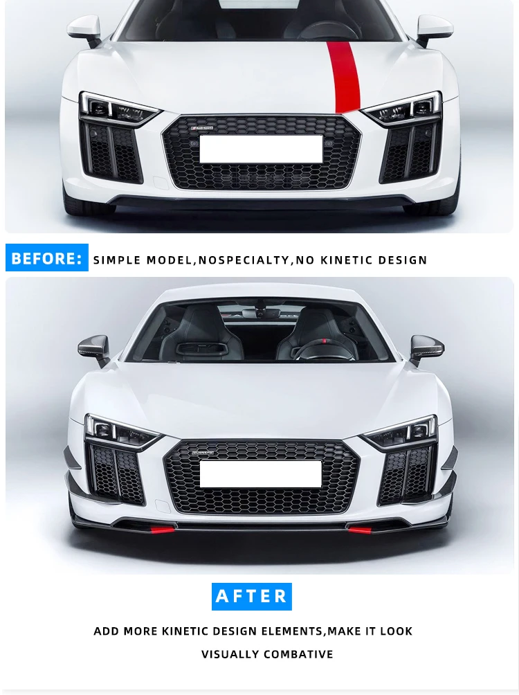 Body Kit Performance Style Carbon Fiber Front Lip For Audi R8 2016-2018 ...