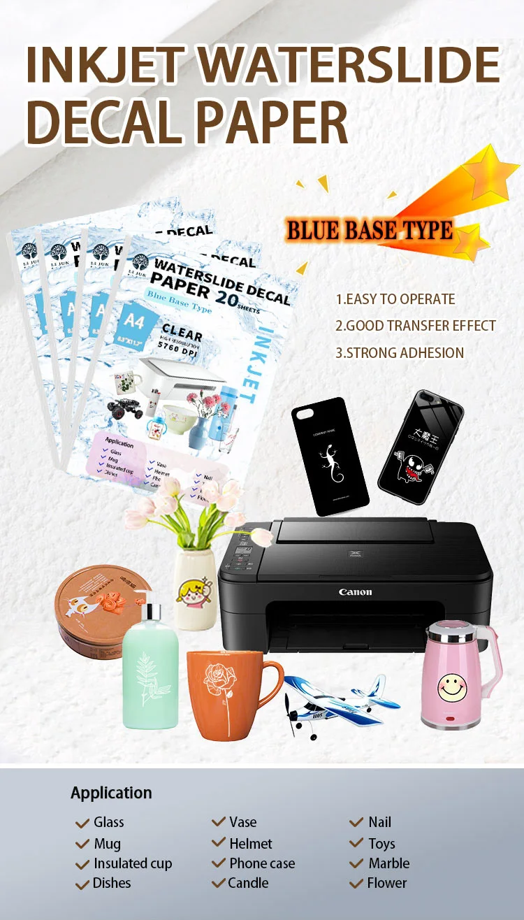 Waterslide Decal Paper with Blue Backing - Inkjet Clear Transfer