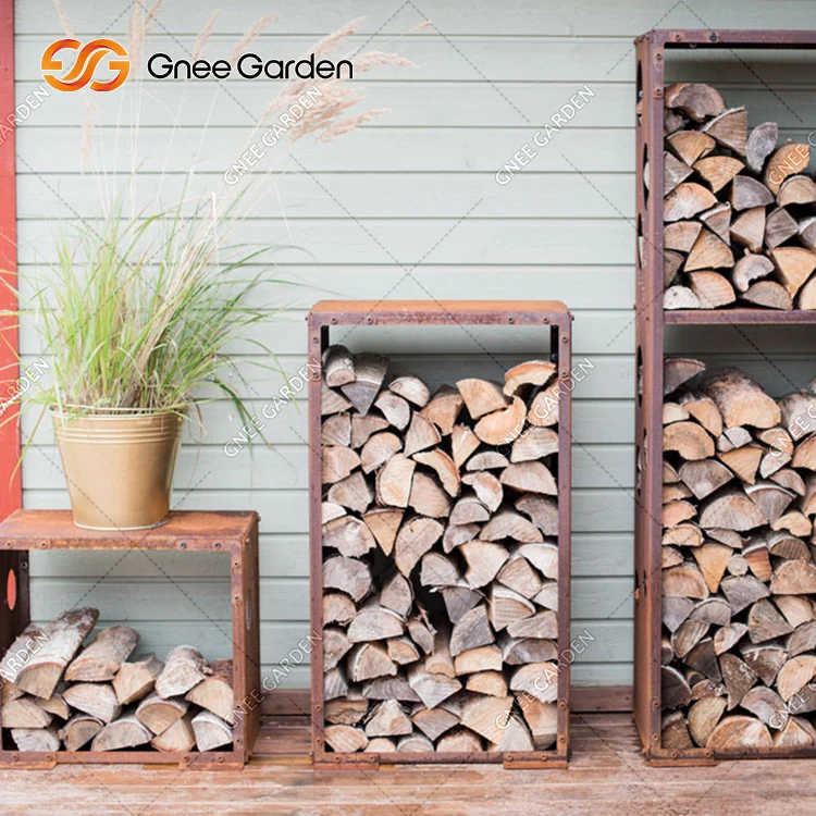 Corten Steel Rustic Firewood Log Storage Rack Firewood Rack Outdoorwood ...