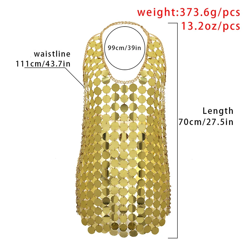 Female Sleeveless Backless Sequin Chainmail Party Dresses Gold Mirrored ...