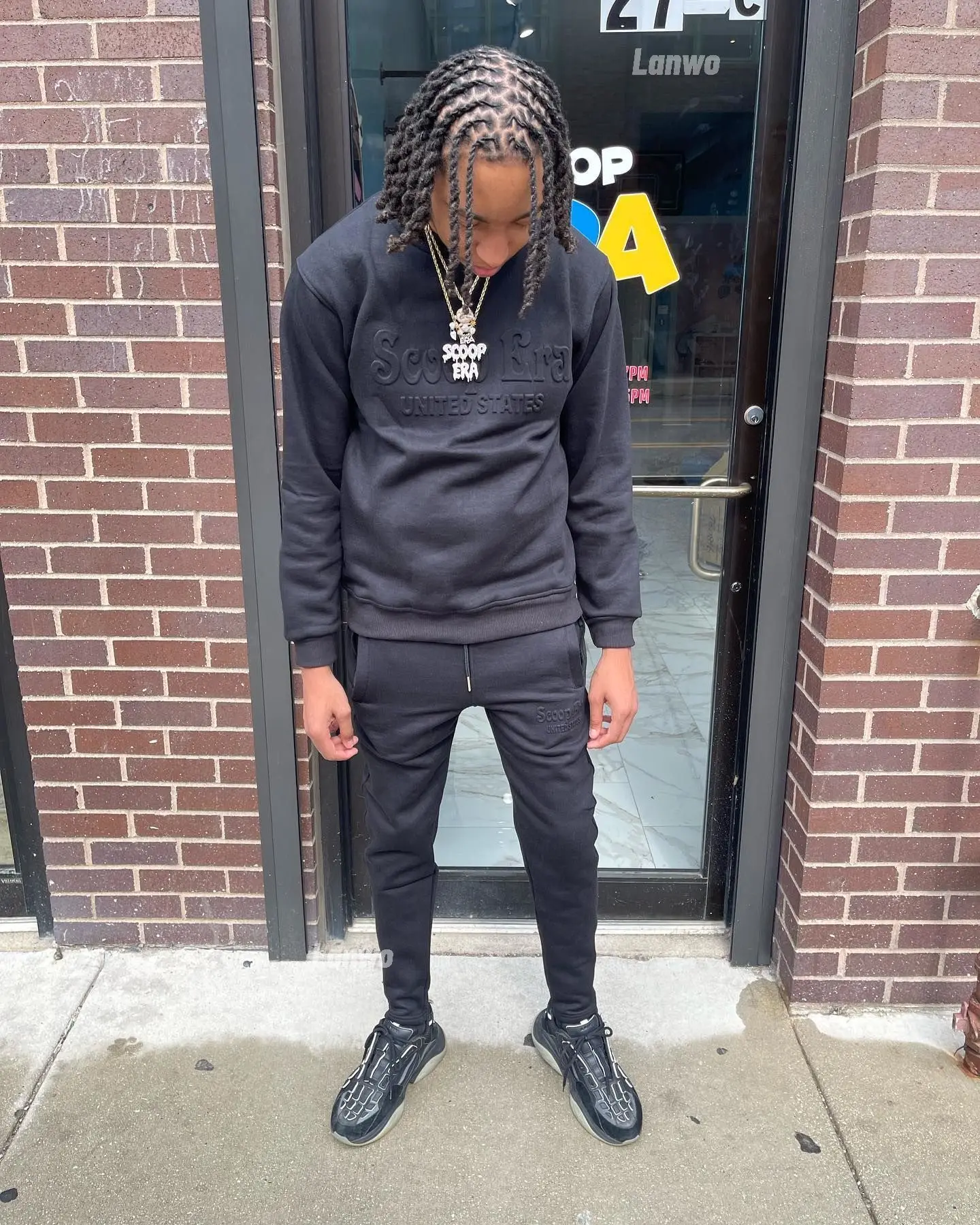 Lanwo Tech Fleece Tracksuits Sweatshirt And Sweatpants 2 Piece Jogger ...