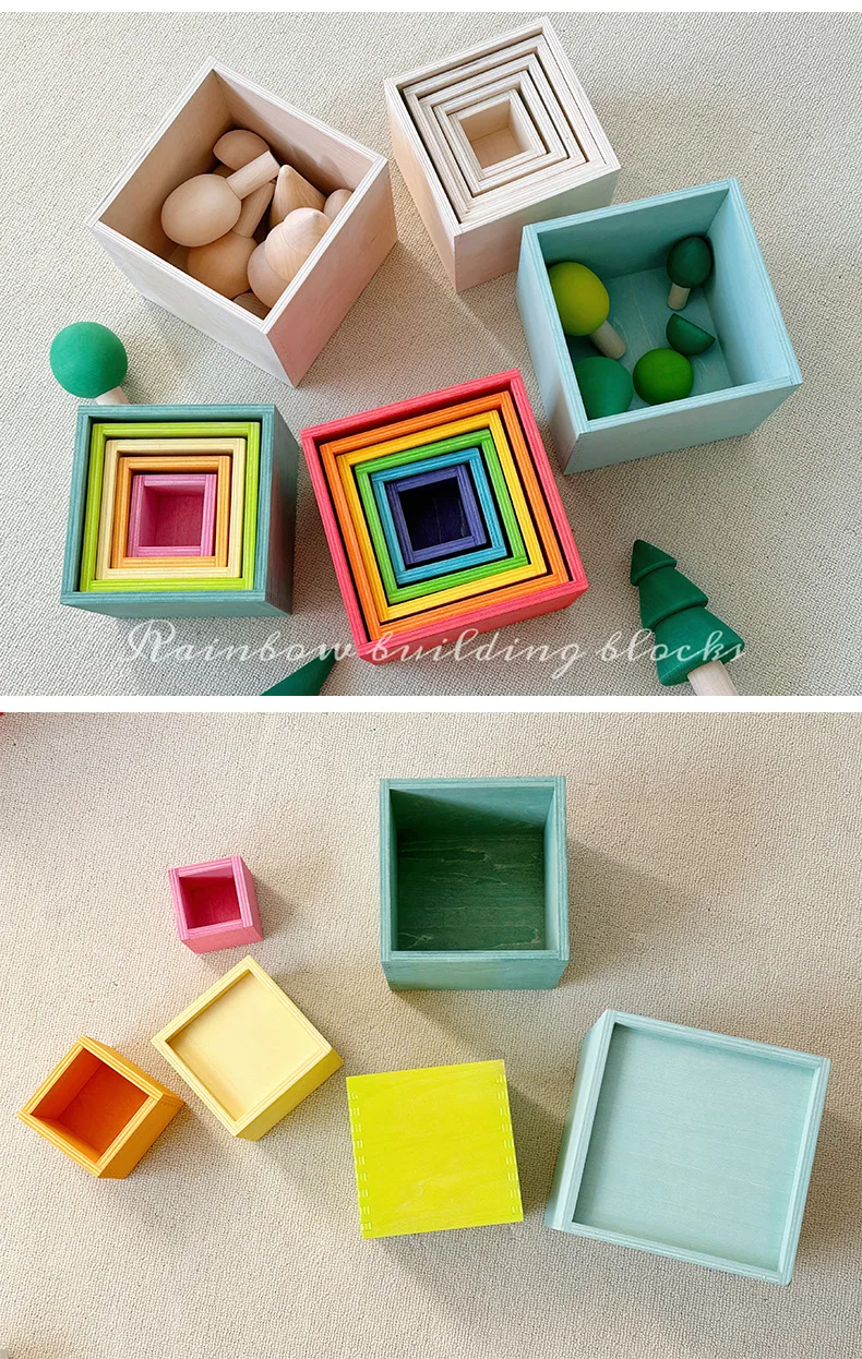 Wholesale Customized Wooden Rainbow Nesting Cubes Storage Stacking ...
