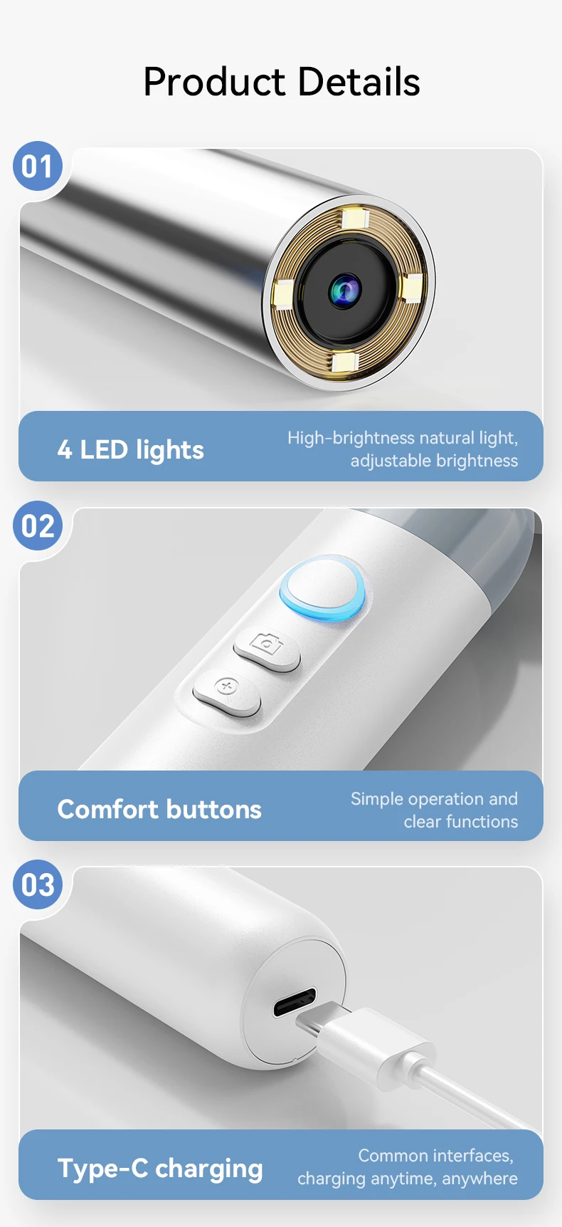 Q10 Smart Ear Canal Detector Ear Camera 1080P with 1.38" Screen - Ideal ...