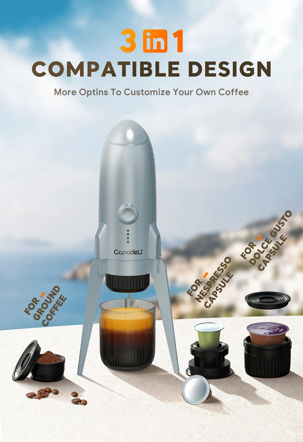 3in1 Multi-Function Rocket Coffee Maker - Portable & Eco-friendly