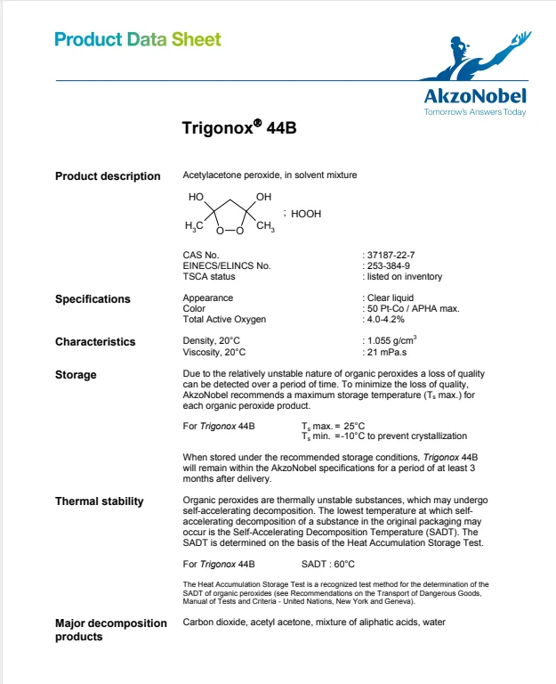Clear Liquid Trigonox 44b Initiator Acetylacetone Peroxide - Buy ...
