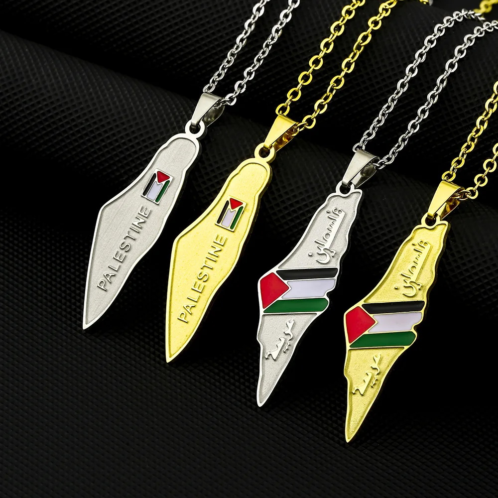 Factory Stainless Steel Palestine Map Chain Necklace Enameled 18k Gold ...
