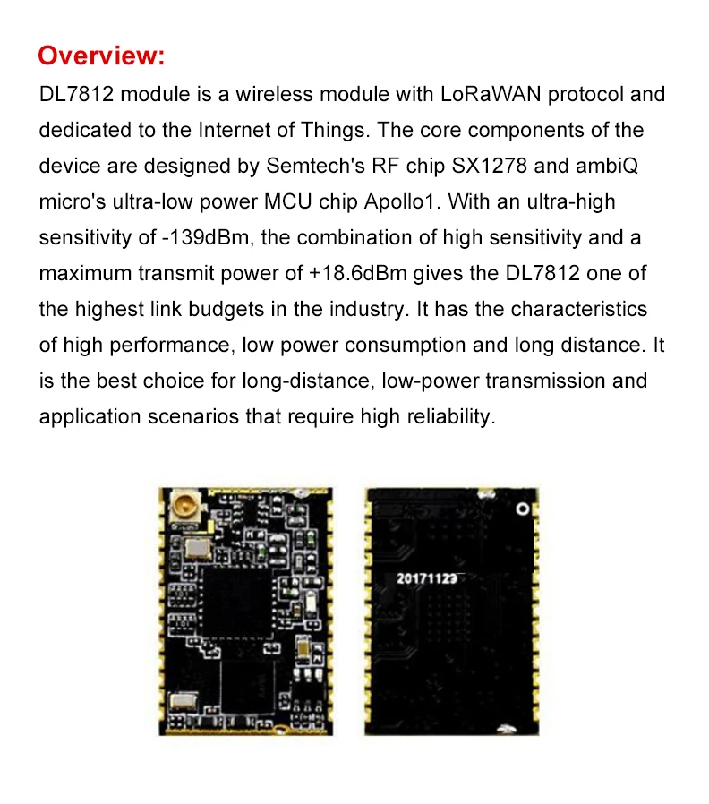 LoRa_DL7812 Low Power Bi-directional Transceiver Standard Lorawan ...