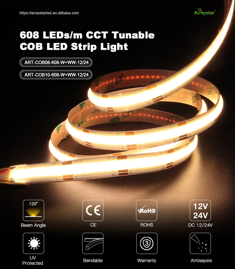 Mini Cutting Dual Color COB Strip Light IP20 IP65 IP67 Led Tape Light ...