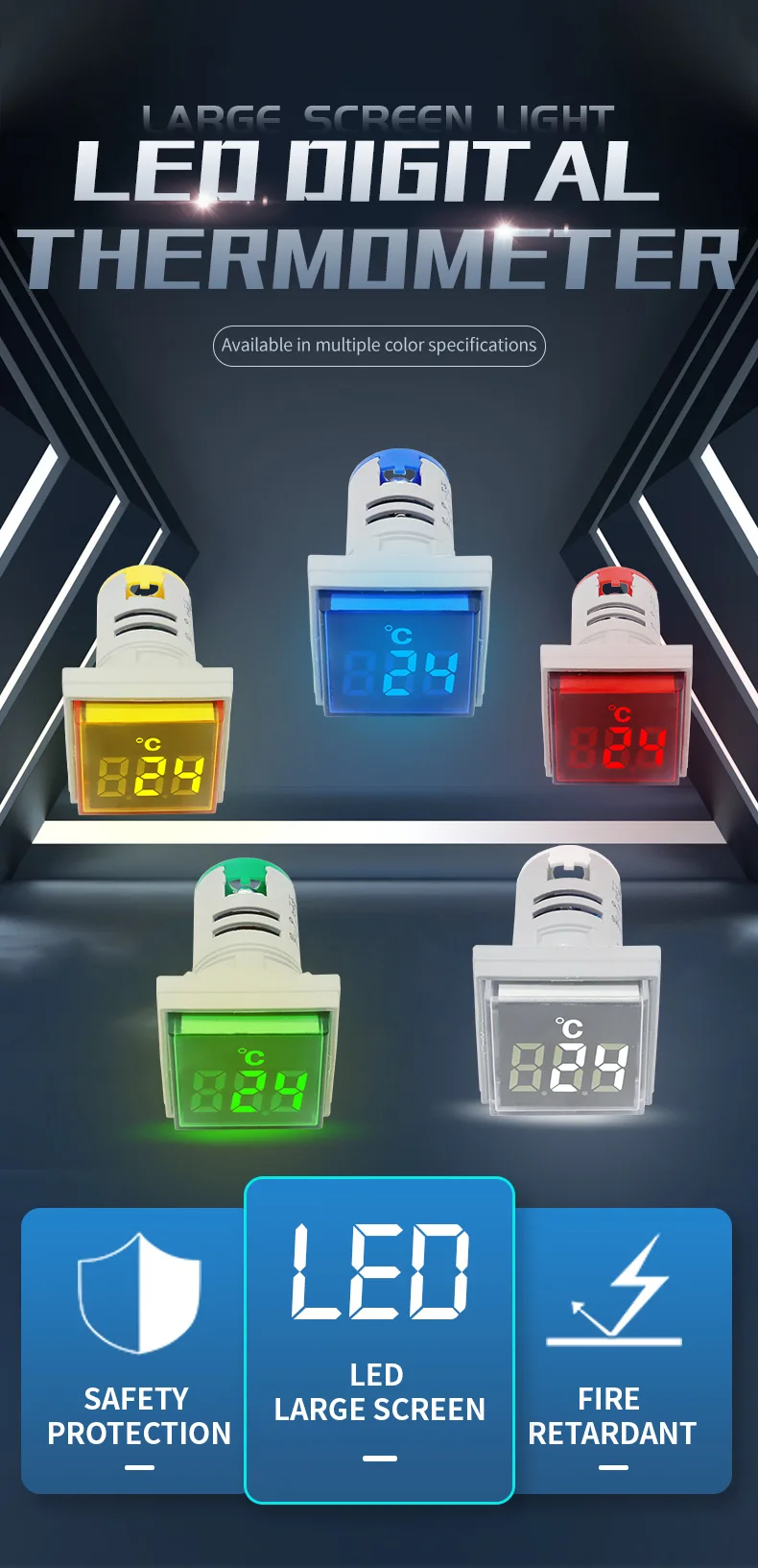 Square AC Temperature Indicator Light Measuring Liquid and Air ...