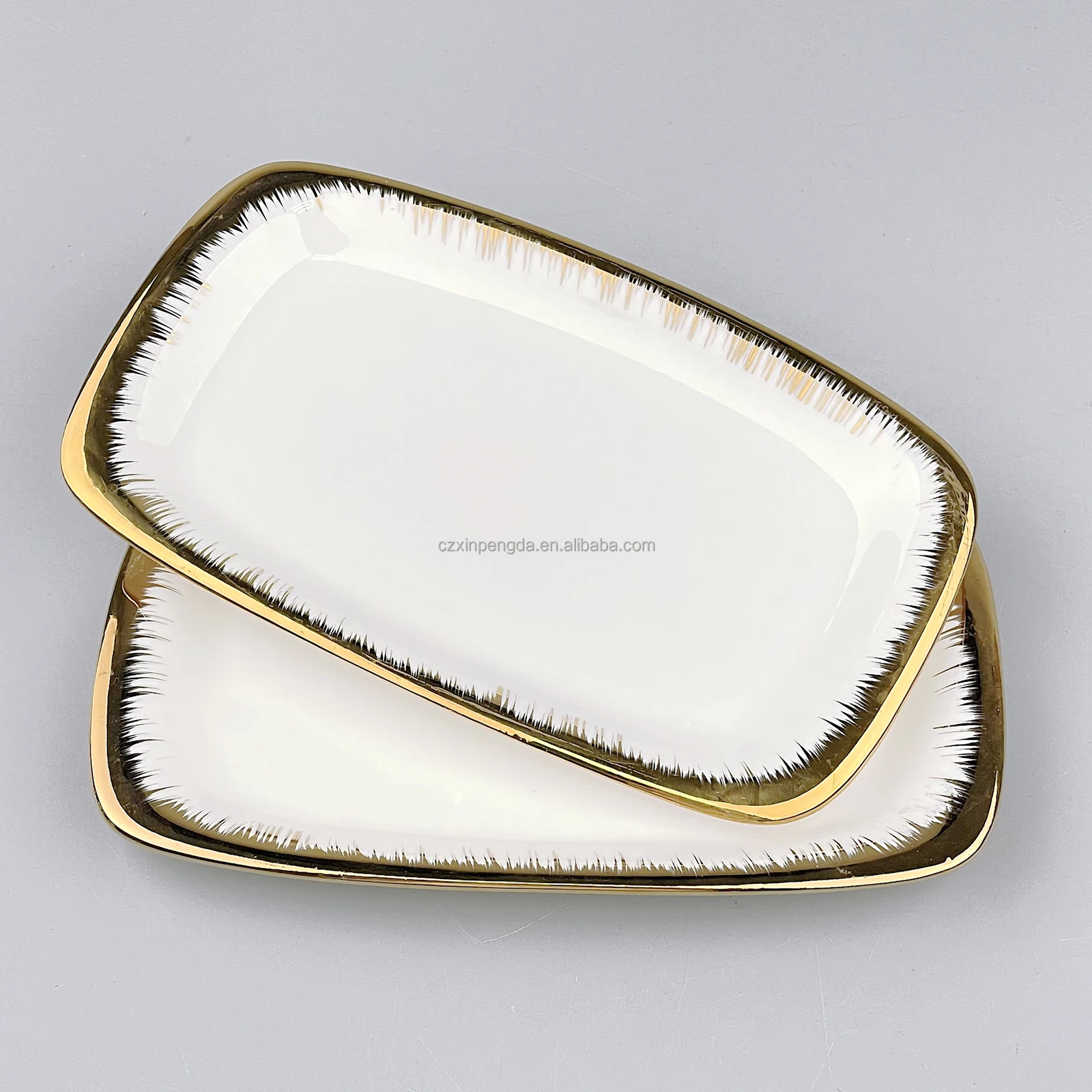 Porcelain Elegant Rectangle Plates Serving Platter Gold Rim Design ...