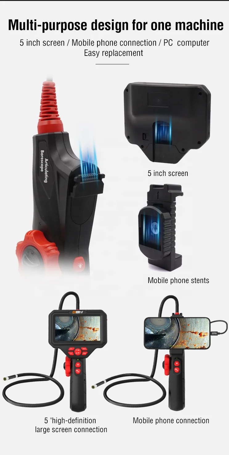 5'' IPS Screen Dual Lens Borescope Inspection Camera With 180 Degree ...