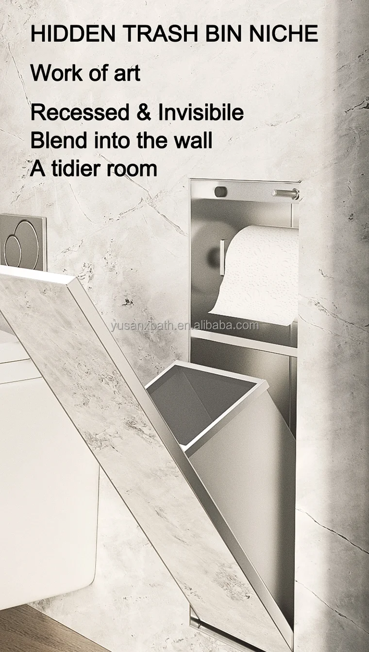 Hidden Trash Can with Tissue Box One-Door Open Invisible Recessed ...