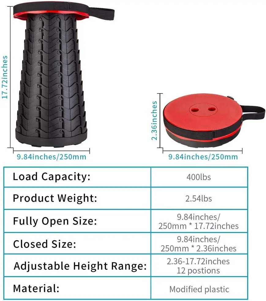 Height adjustable portable plastic retractable folding telescopic stool ...