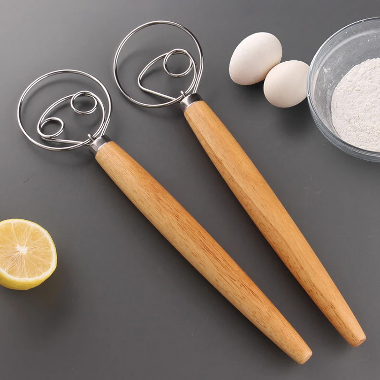 304 Stainless Steel Flour Mixing Stirrer Oak Handle Baking Tool Bread ...