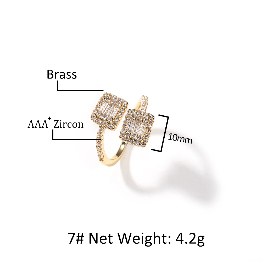 Hiisees Baguette CZ Resizable Ring Square Shape Diamond Brass 18K ...